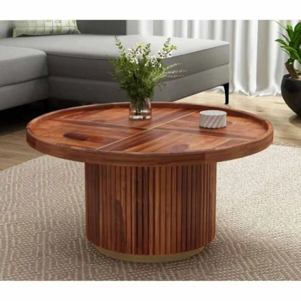 Buy Hasthshilpa Modern Solid Wood Rattan Round Table - Hasthshilpa